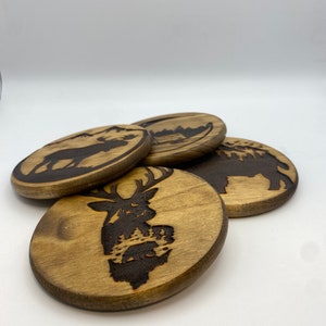 Four Engraved Nature Coasters and Holder Set - Nature Scenes ...