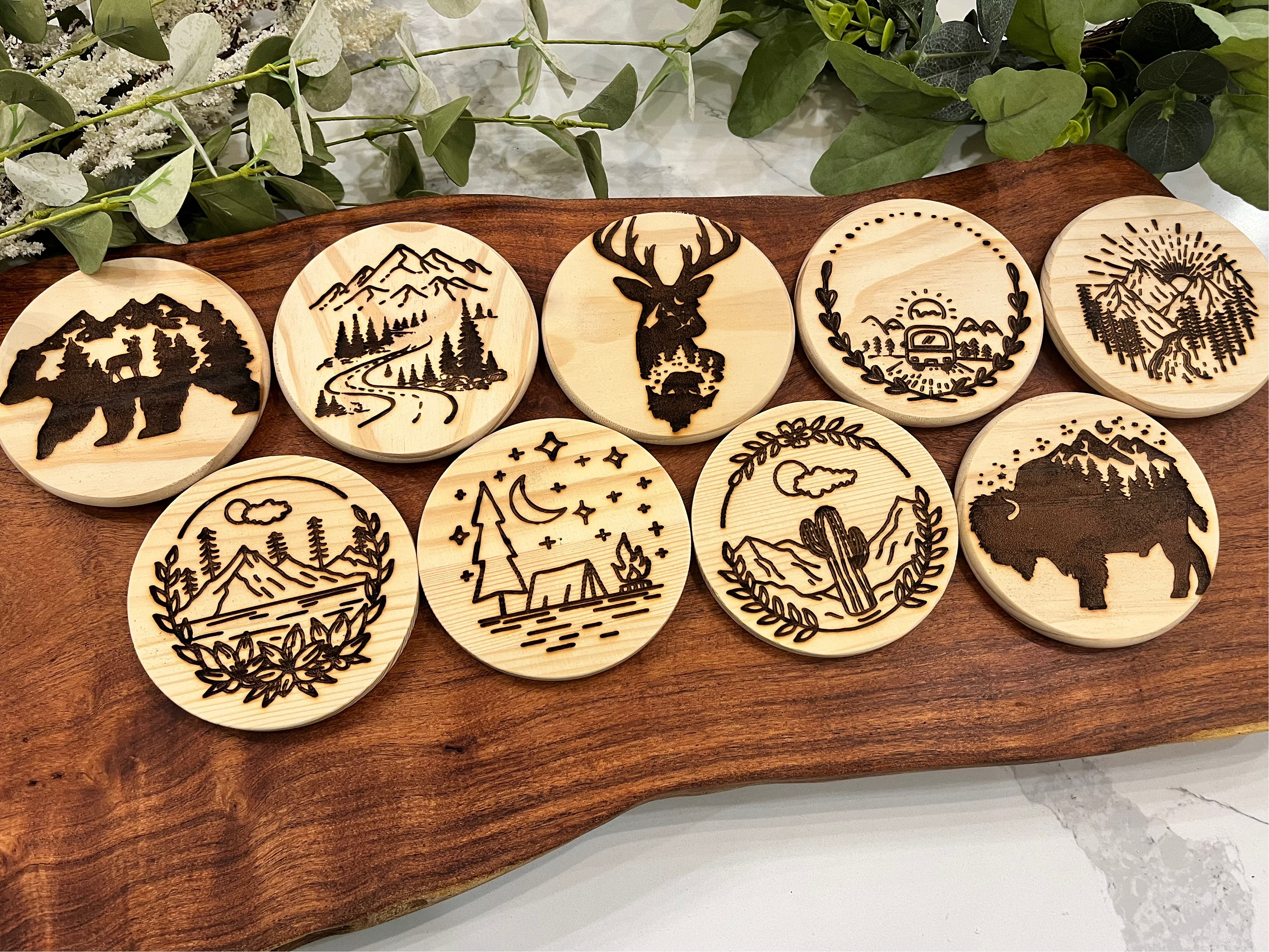 Coaster Set 4 Pack Nature Scenes Customizable Cabin Decor - Etsy