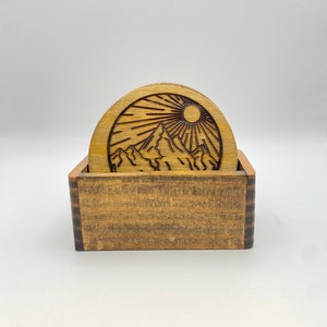 Four Engraved Nature Coasters and Holder Set - Nature Scenes ...