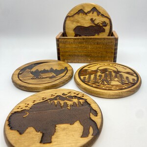Four Engraved Nature Coasters and Holder Set - Nature Scenes ...
