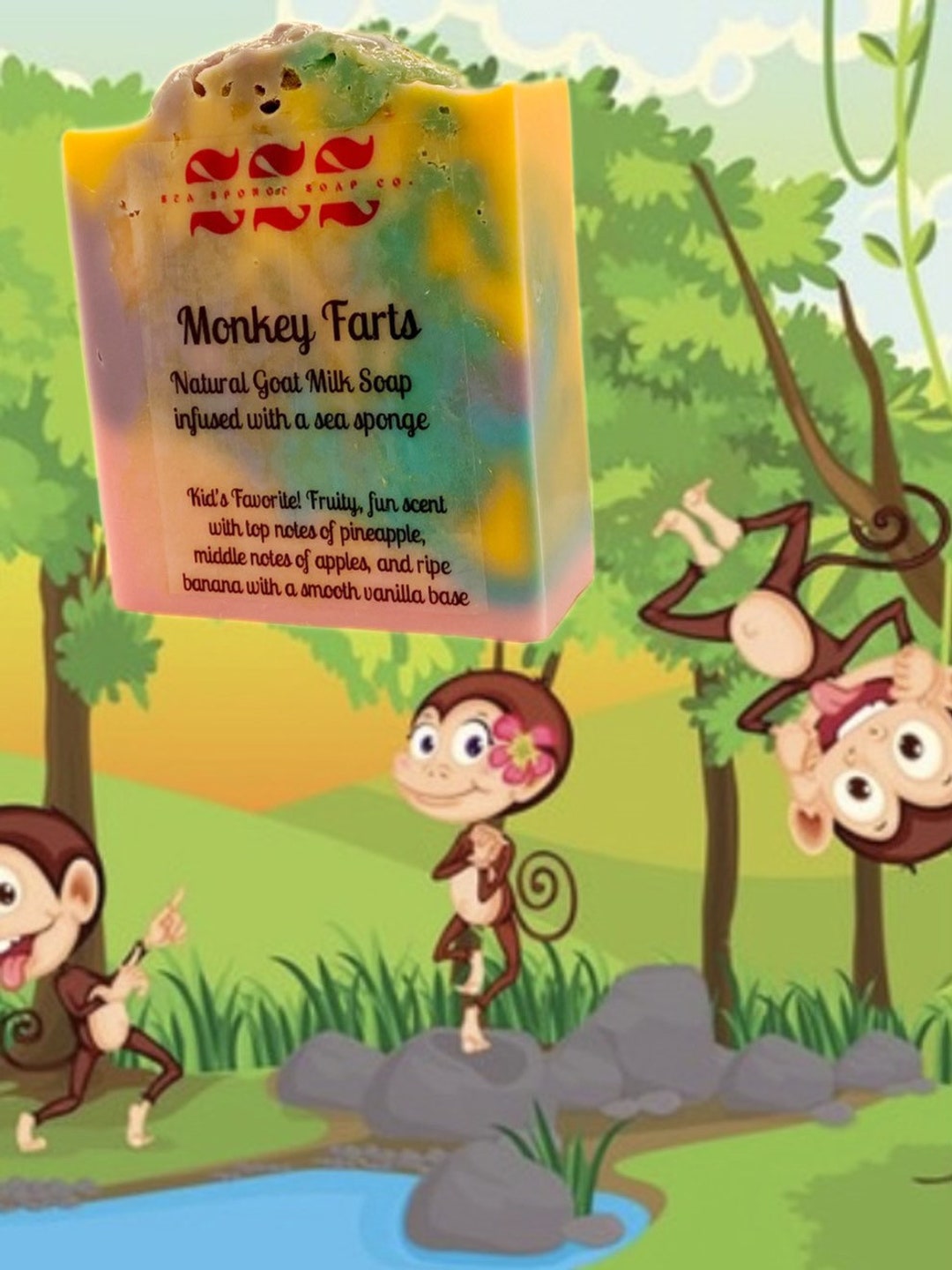 Monkey Farts Sponge Soap- (kid’s Favorite) Essential Oil Natural Goat ...