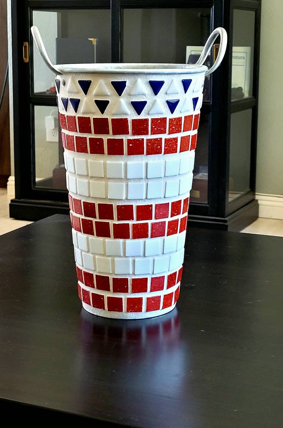 Mosaic Vase, Patriotic Vase, Fathers Day Gift, Handmade Mosaic, Red ...
