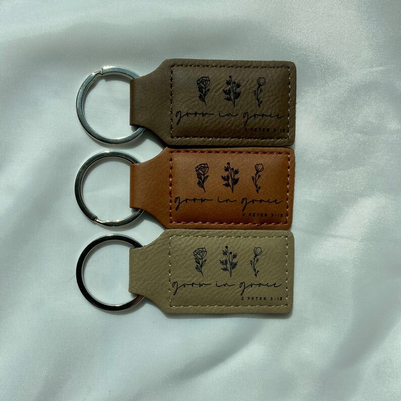 Grow in Grace Faux Leather Keychain: Christian Gift - Etsy