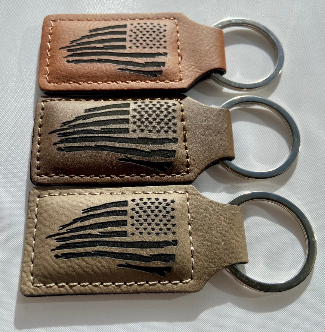 Tattered American Flag Leather Keychain, Minimalist, Key Fob, America ...