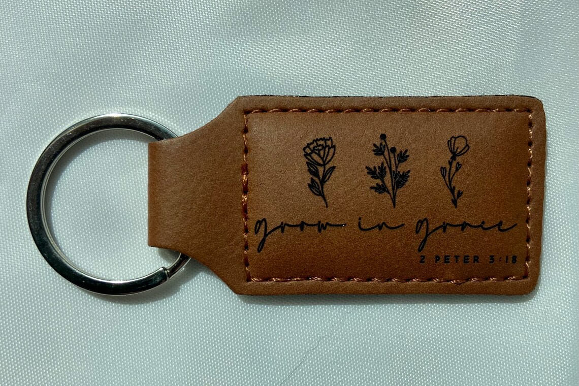 Grow in Grace Faux Leather Keychain: Christian Gift - Etsy