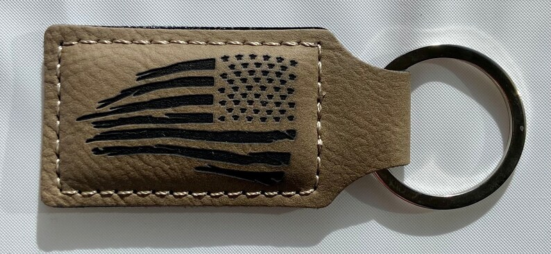 Tattered American Flag Leather Keychain, Minimalist, Key Fob, America ...