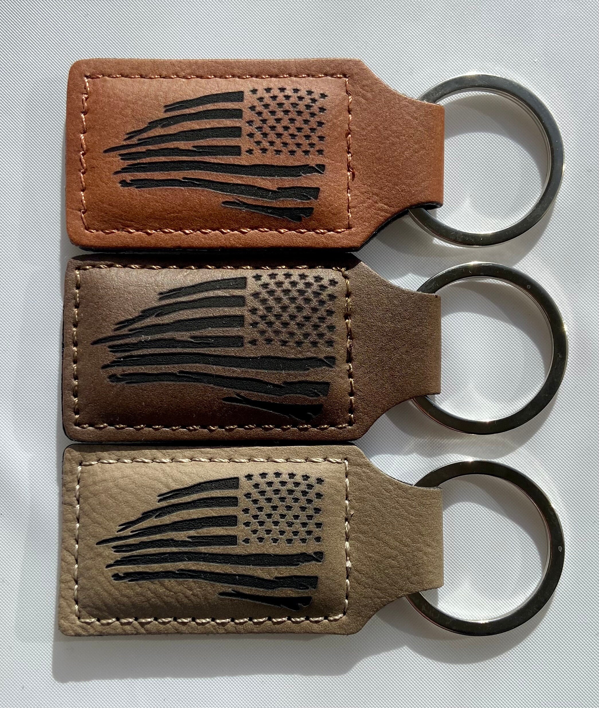 Tattered American Flag Leather Keychain, Minimalist, Key Fob, America ...