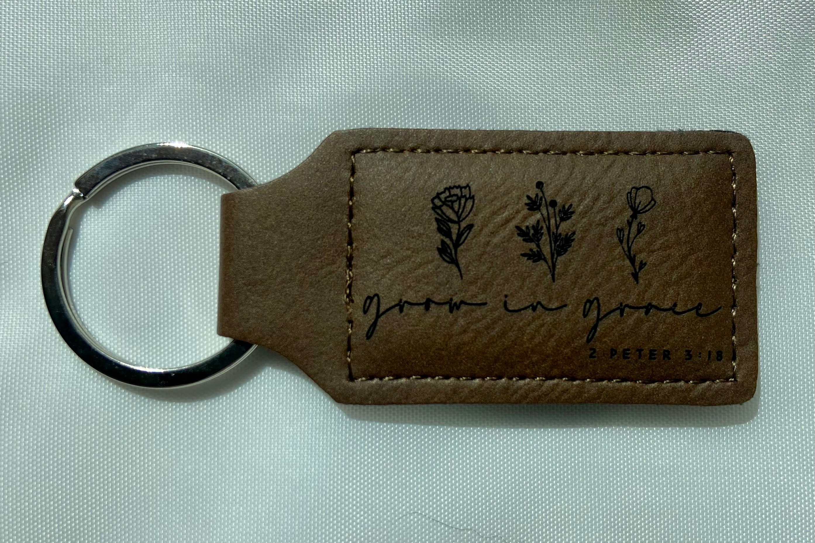 Grow in Grace Faux Leather Keychain: Christian Gift - Etsy