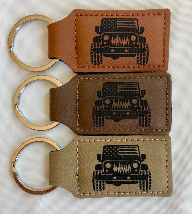 US Flag Offroad Faux Leather Keychain: Jeep Forest Scene - Etsy