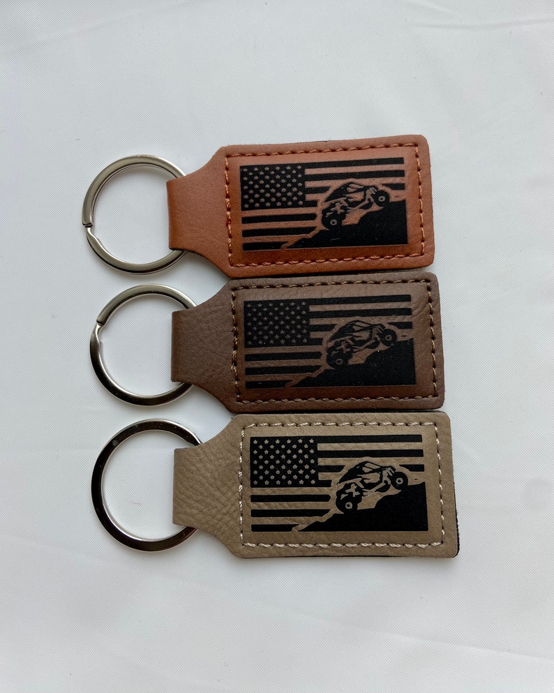 American Flag RZR Keychain: Engraved Faux Leather Off-road Key Fob - Etsy