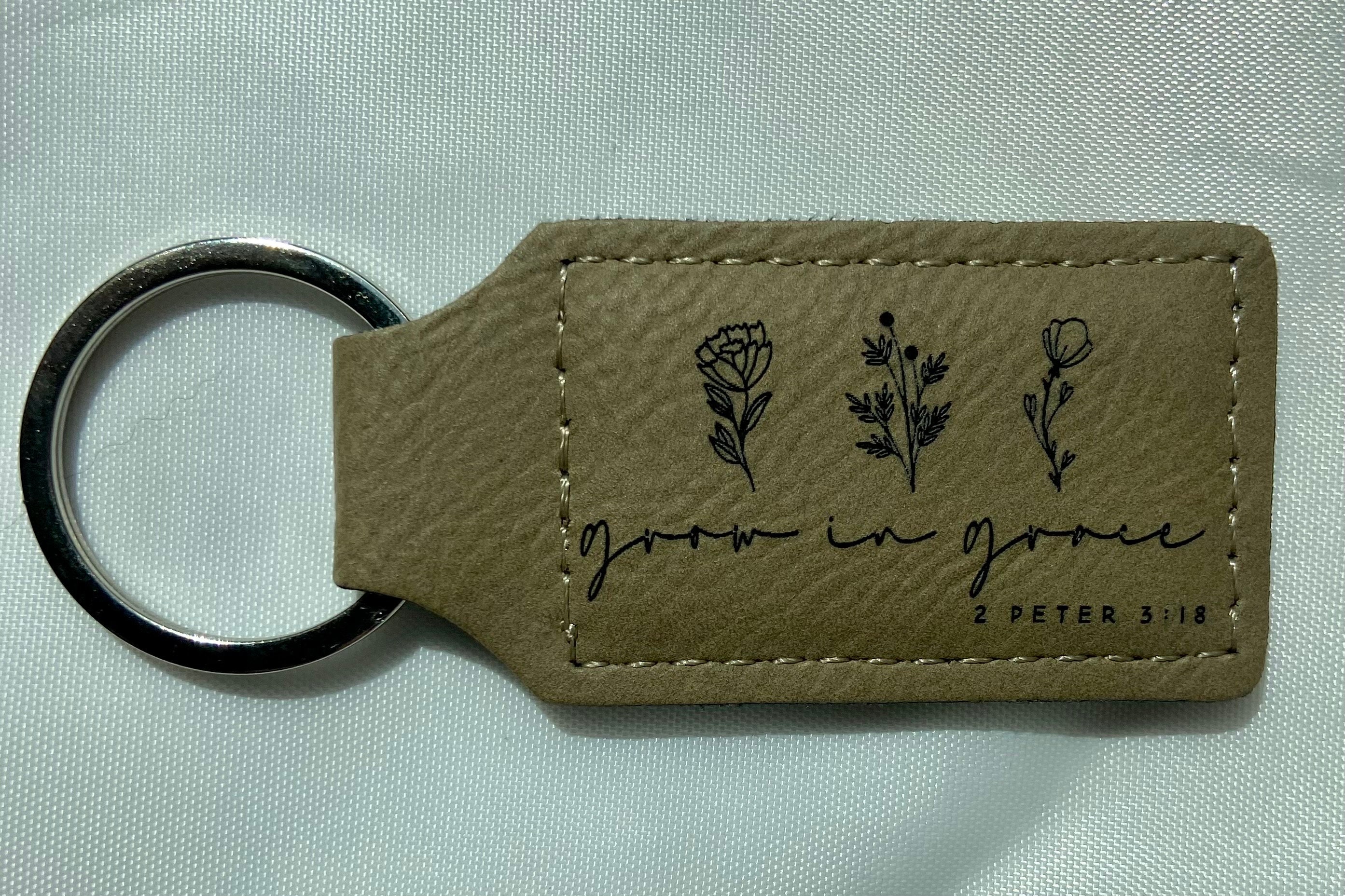 Grow in Grace Faux Leather Keychain: Christian Gift - Etsy