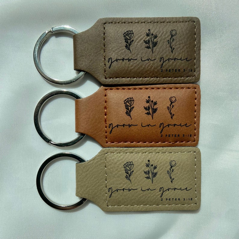 Grow in Grace Faux Leather Keychain: Christian Gift - Etsy