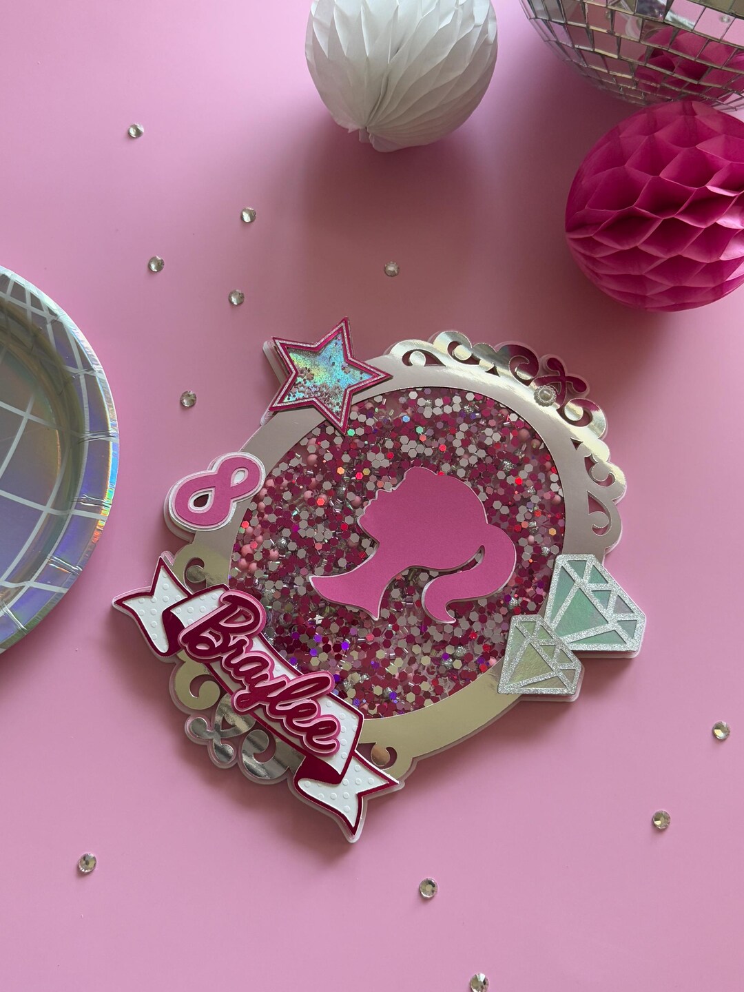 Pink Barb Cake Topper: Shaker Doll Birthday Party Decor - Etsy