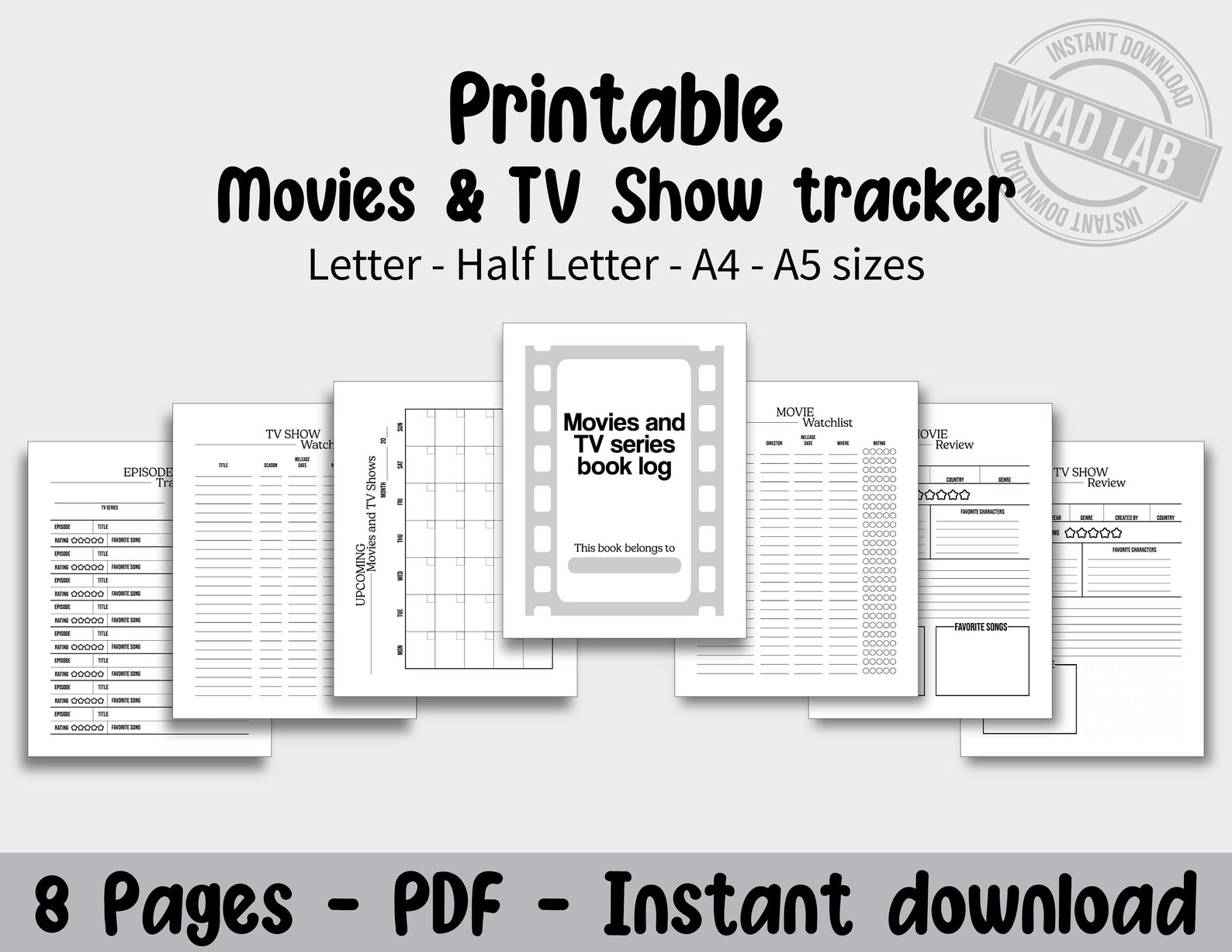 Movie and TV Show Book Log / TV Tracker, Movie Tracker, Episode Tracker ...