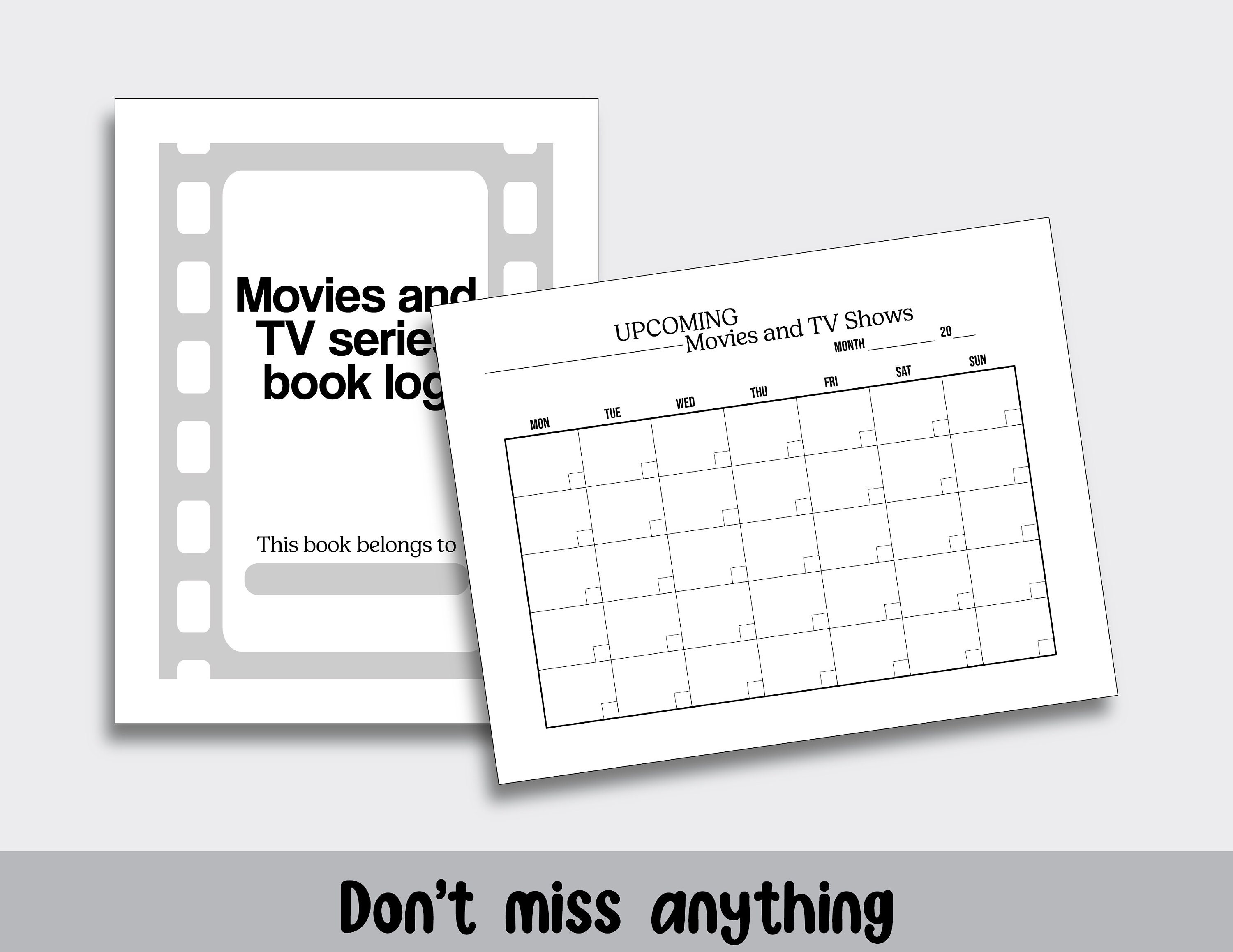 Movie and TV Show Book Log / TV Tracker, Movie Tracker, Episode Tracker ...