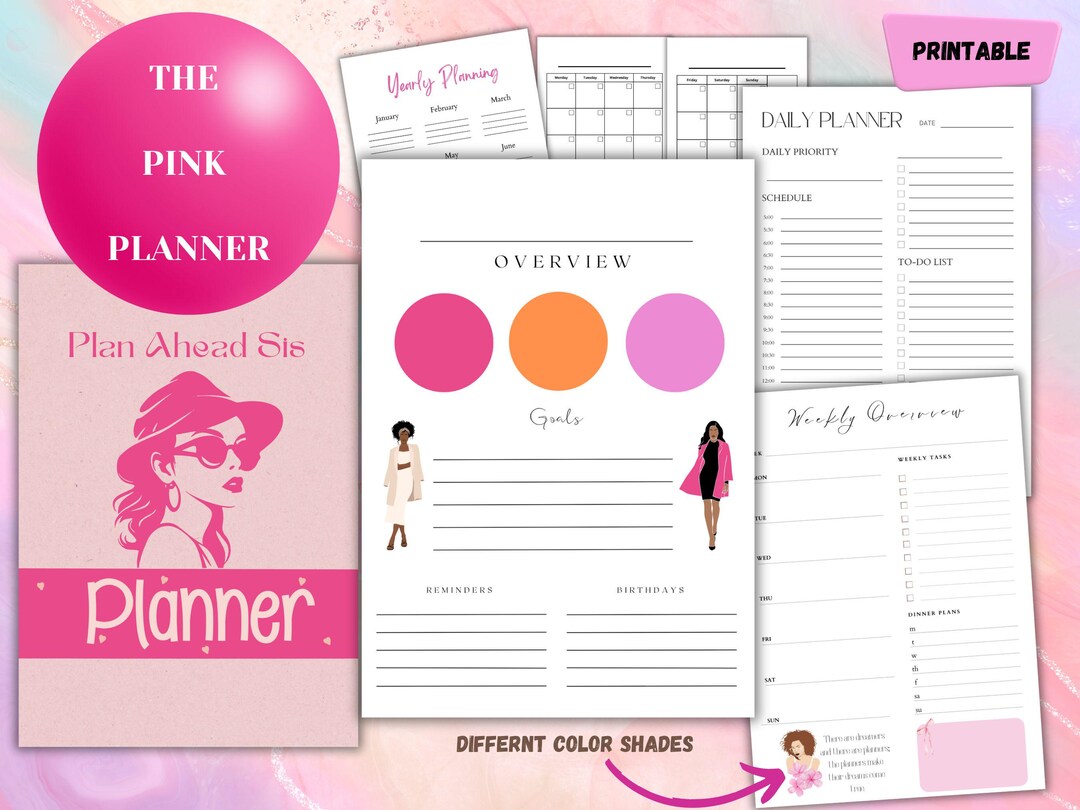 The Pink Planner - Digital Printable Daily Planner Inserts - Pink and ...