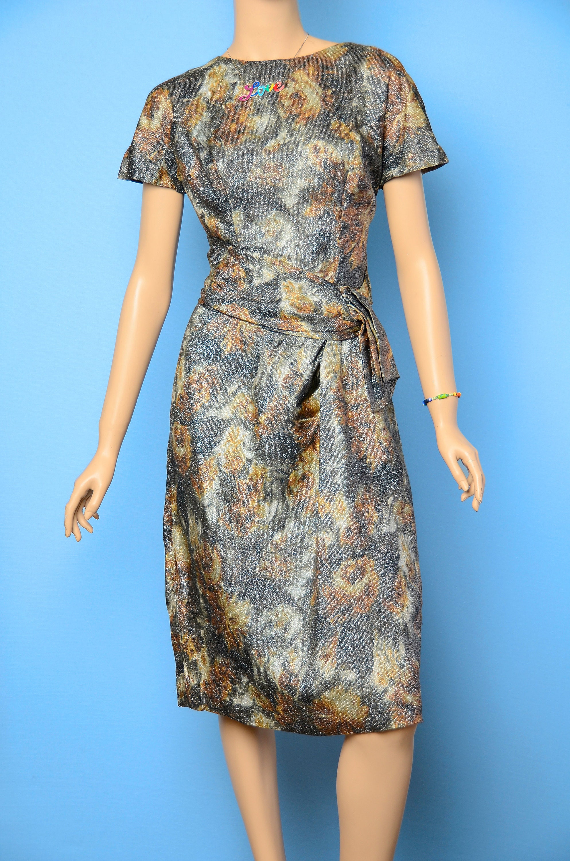 AMBER Floral ROSES Vintage 50s Sparkly Evening Dress Tetron Rayon ...