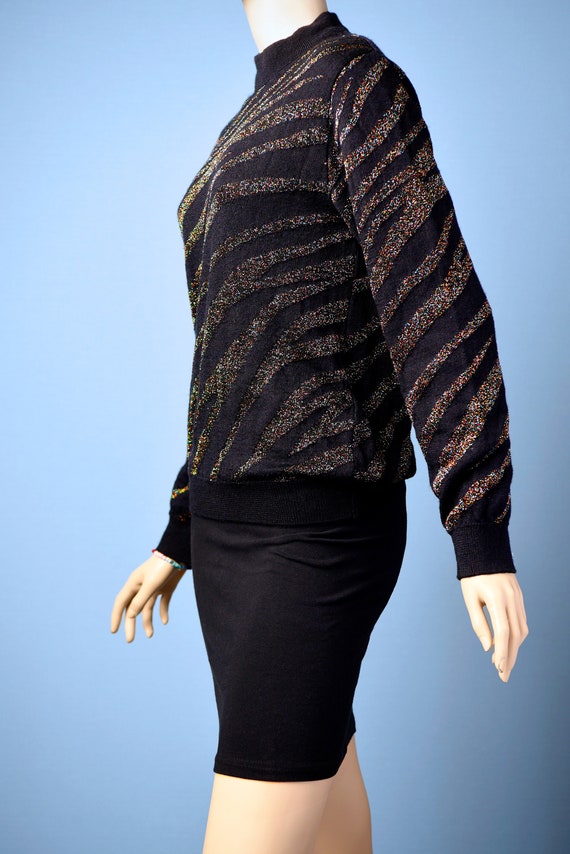 RAINBOW GLITTER Vintage 80s TIGER Stripes Black Jumpe… - Gem