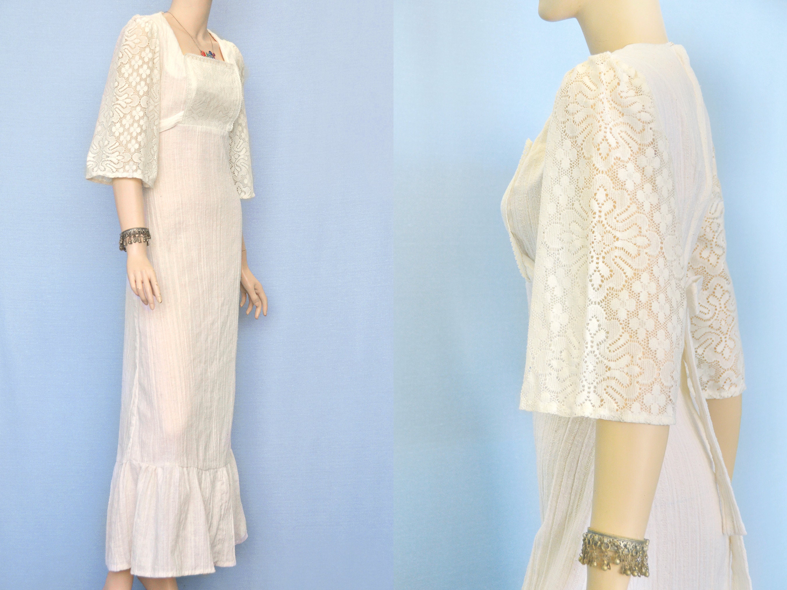 Vintage 70s COTTAGECORE Prairie LACE Maxi Dress Gunne Sax - Etsy