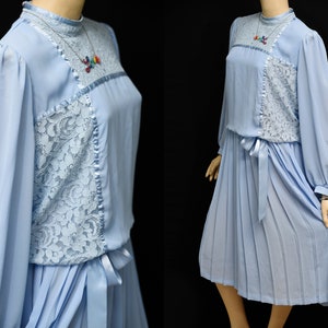 Dreamy Vintage 80s LACE & RIBBON Pastel Blue Cottagecore Dress | ACT 1 ...