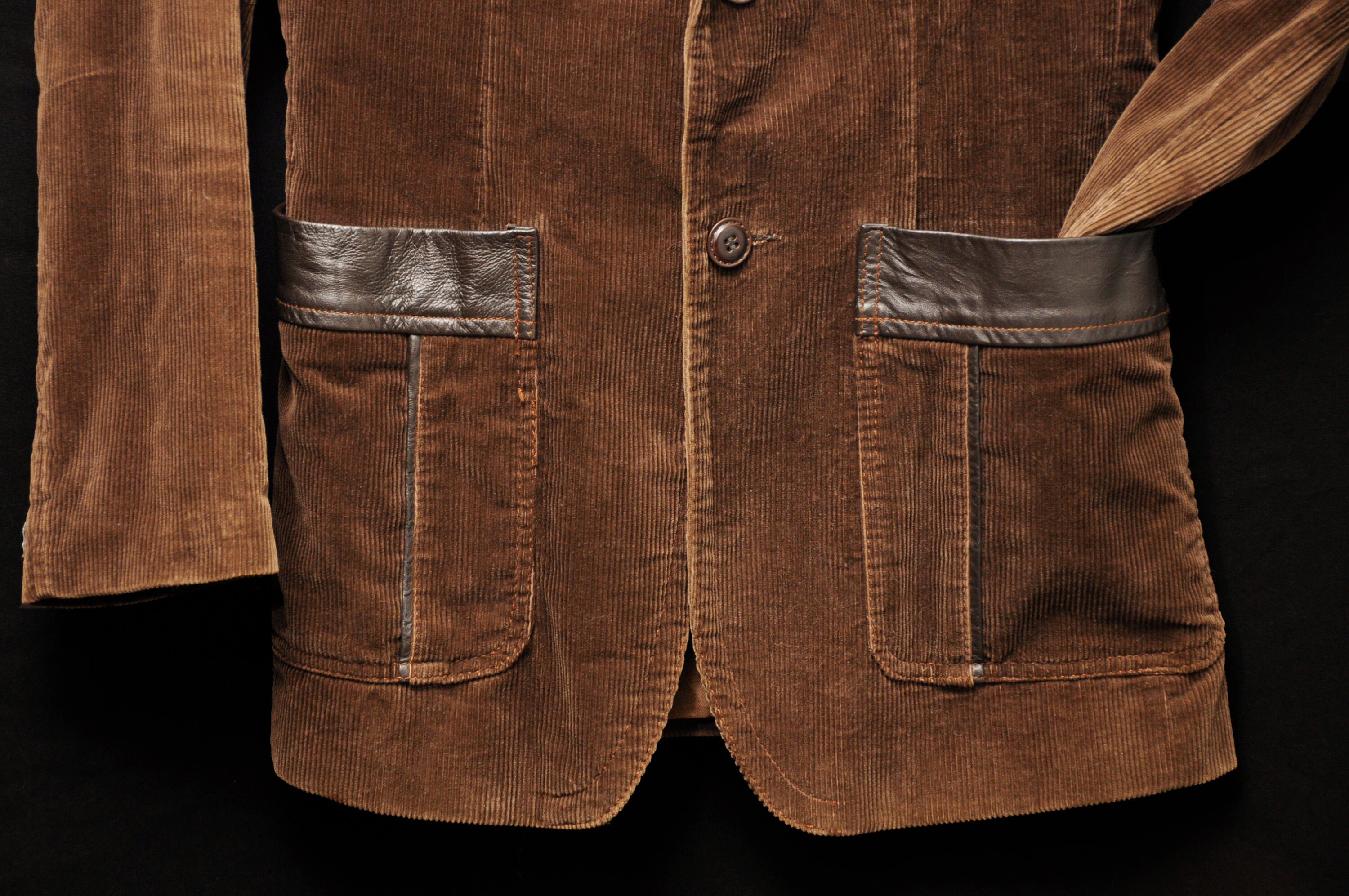 Vintage 70s Choc BROWN CORDUROY W LEATHER Trims Jacket Blazer Simon ...