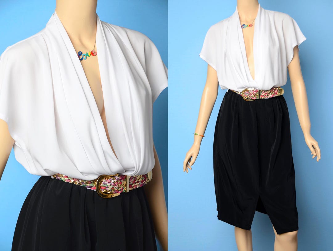 TWO TONE Black & White Vintage 80s Dress | Open Low Cut | Skirt With ...