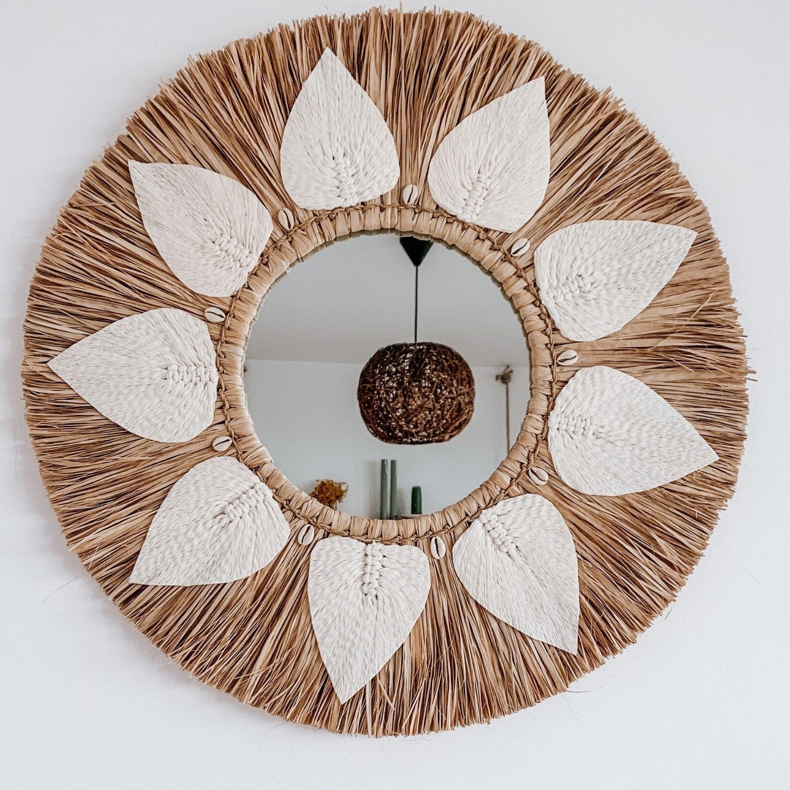 Round Raffia Mirror Macrame Mirror Round Wall Decor Boho - Etsy