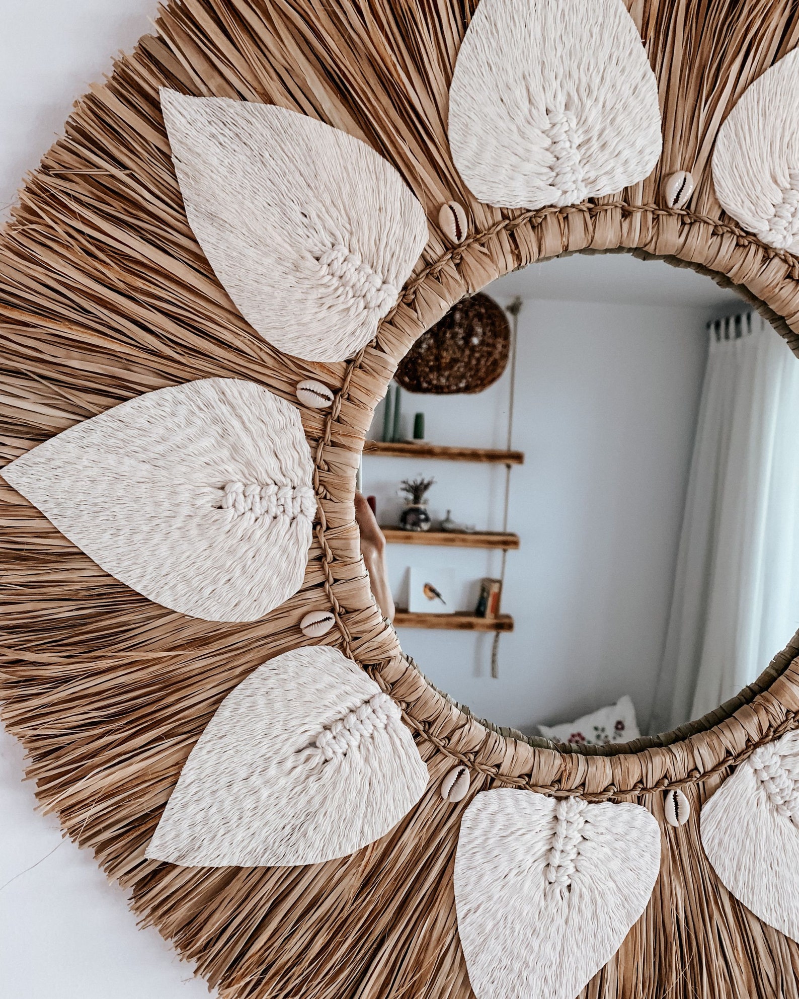 Round Raffia Mirror Macrame Mirror Round Wall Decor Boho - Etsy