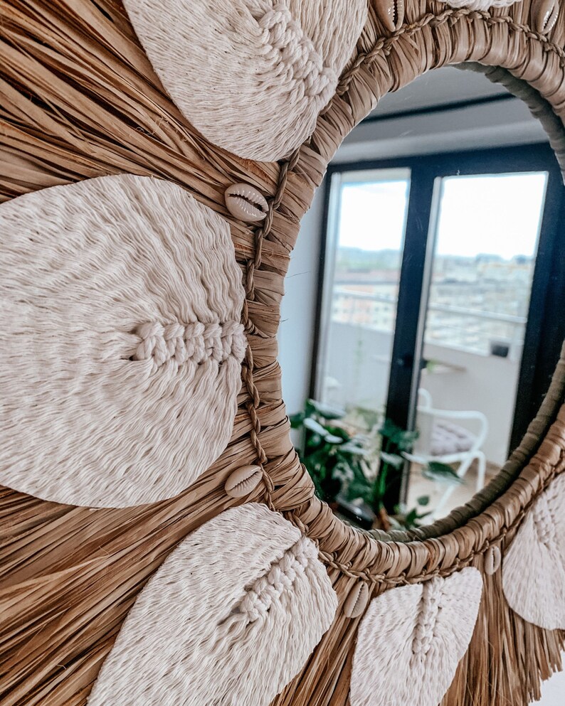 Round Raffia Mirror Macrame Mirror Round Wall Decor Boho - Etsy