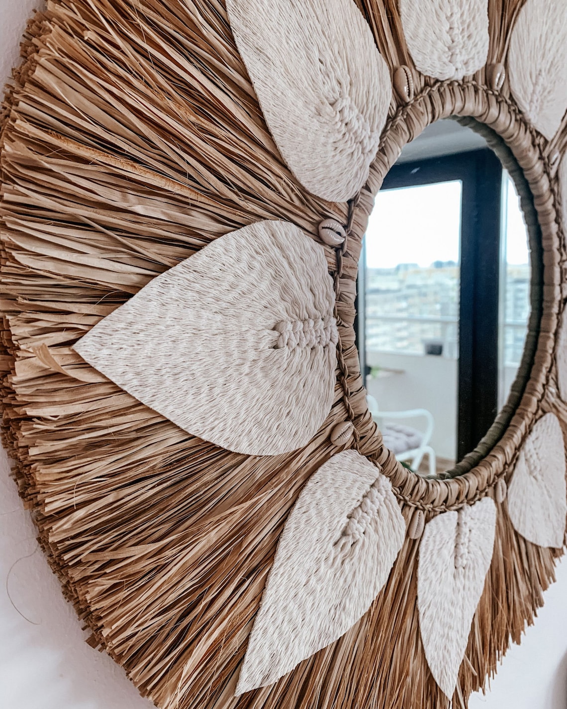 Round Raffia Mirror Macrame Mirror Round Wall Decor Boho - Etsy