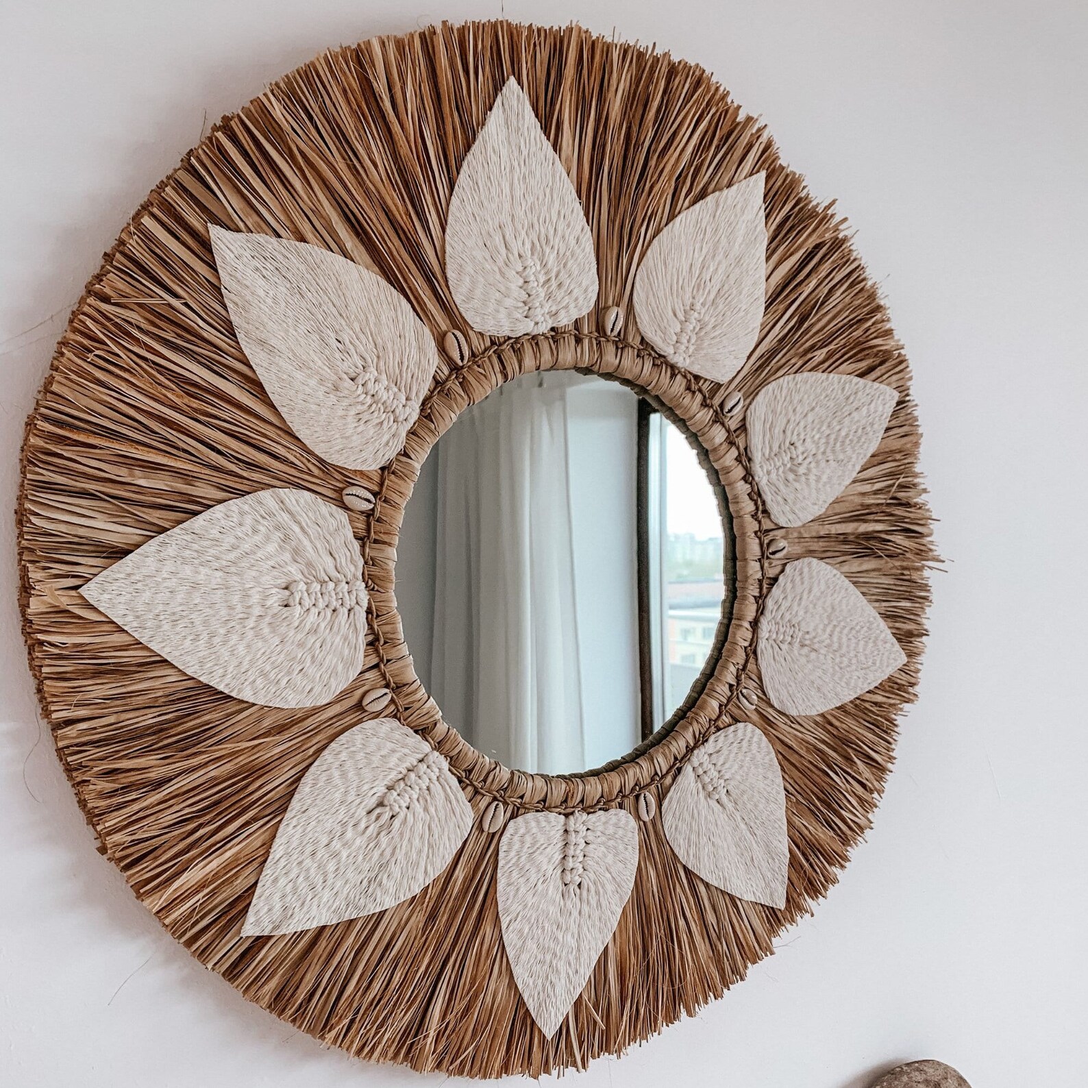Round Raffia Mirror Macrame Mirror Round Wall Decor Boho - Etsy