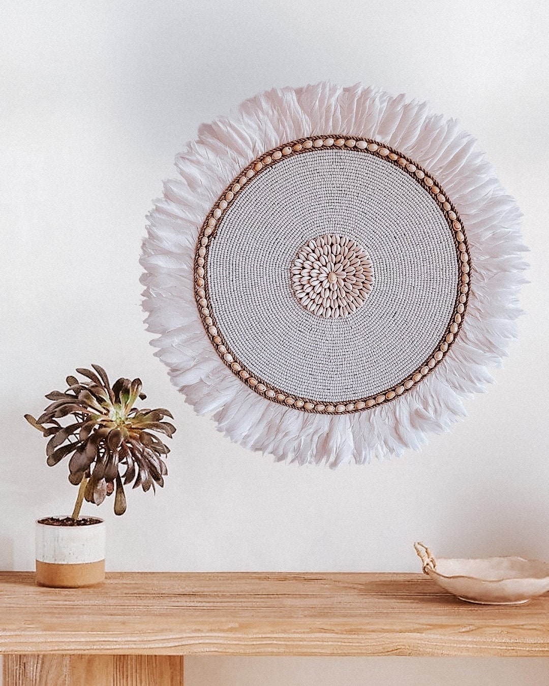 Juju Hat Wall Hanging Natural Feathers and Shells Wall Decor From Bali ...