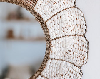 Round Raffia Mirror Macrame Mirror Round Wall Decor Boho Bedroom Bohemian Tropical Mirror Decor ...
