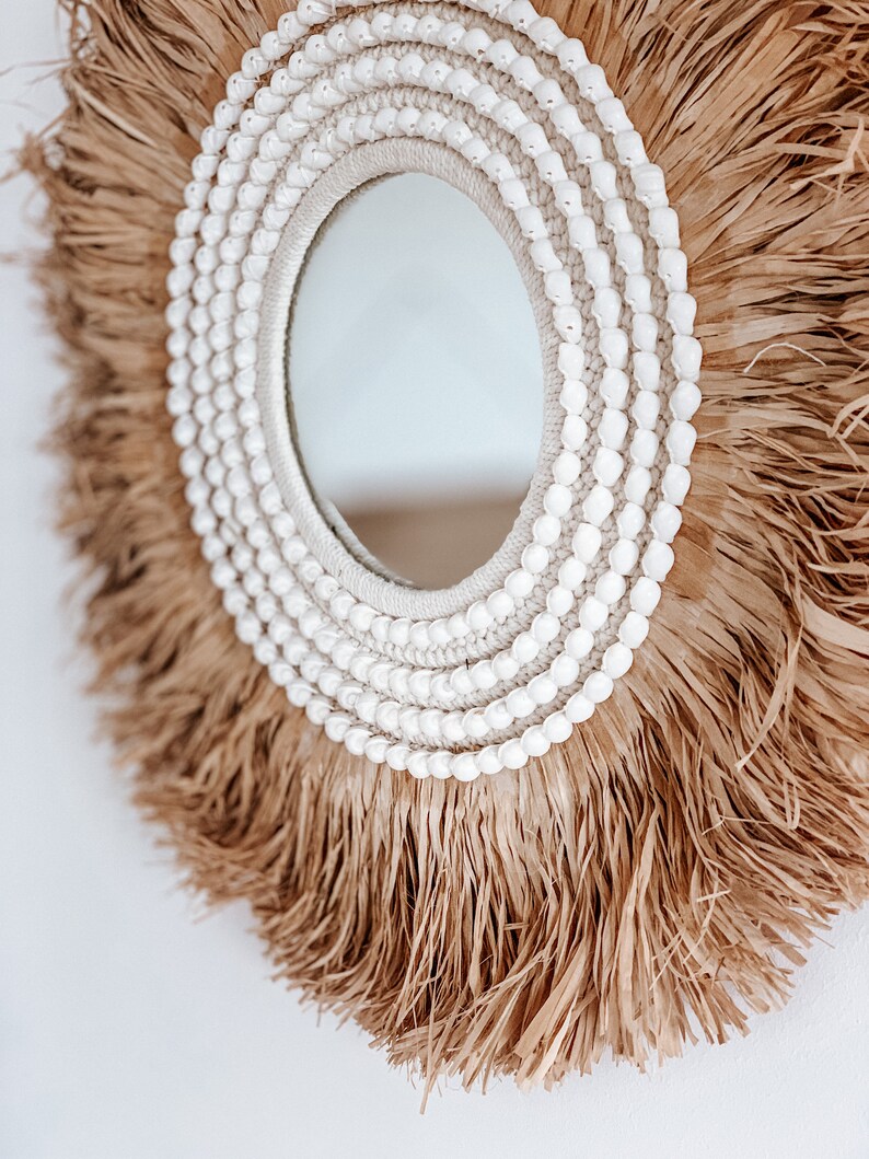 Handmade Bali Shell Mirror: Raffia Boho Decor (60cm) - Etsy
