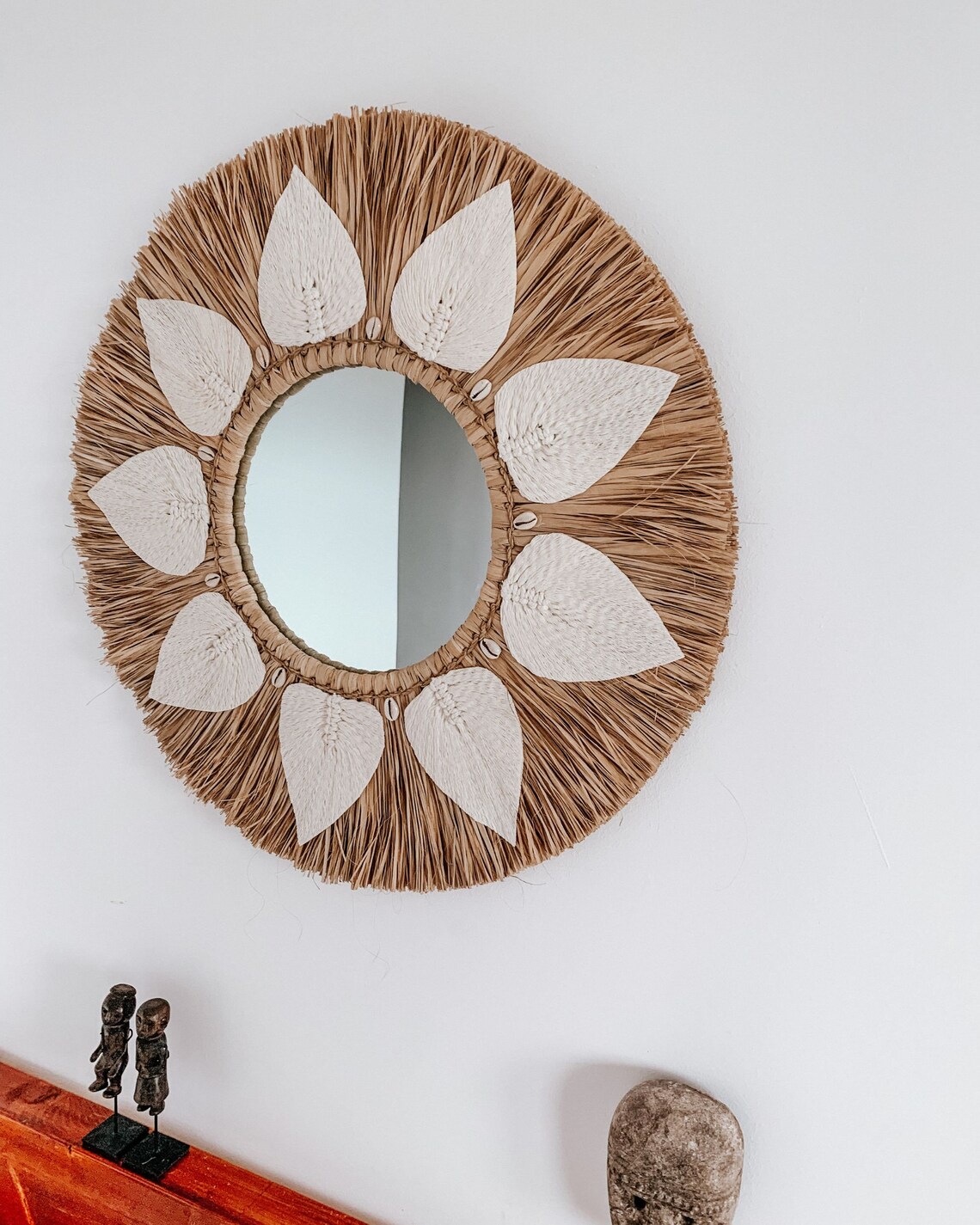 Round Raffia Mirror Macrame Mirror Round Wall Decor Boho - Etsy