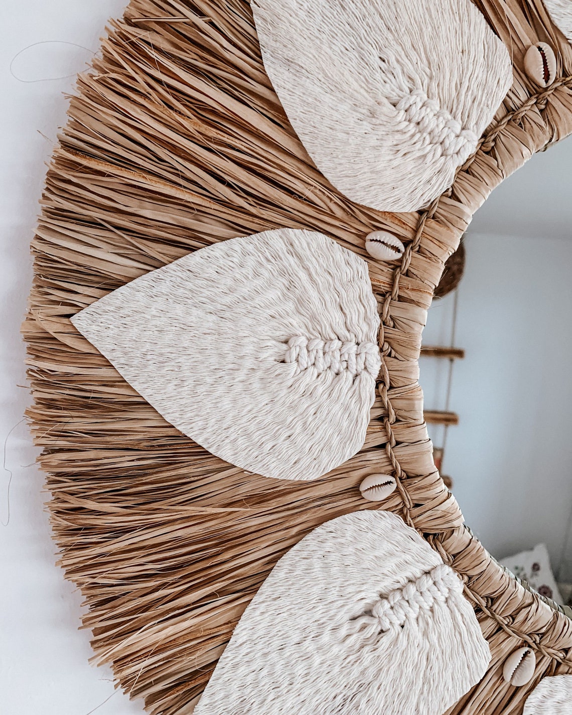 Round Raffia Mirror Macrame Mirror Round Wall Decor Boho - Etsy