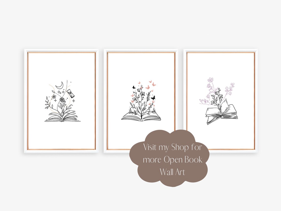 Stack of Books and Leaves Bookish Prints Digital Wall Art, Floral ...