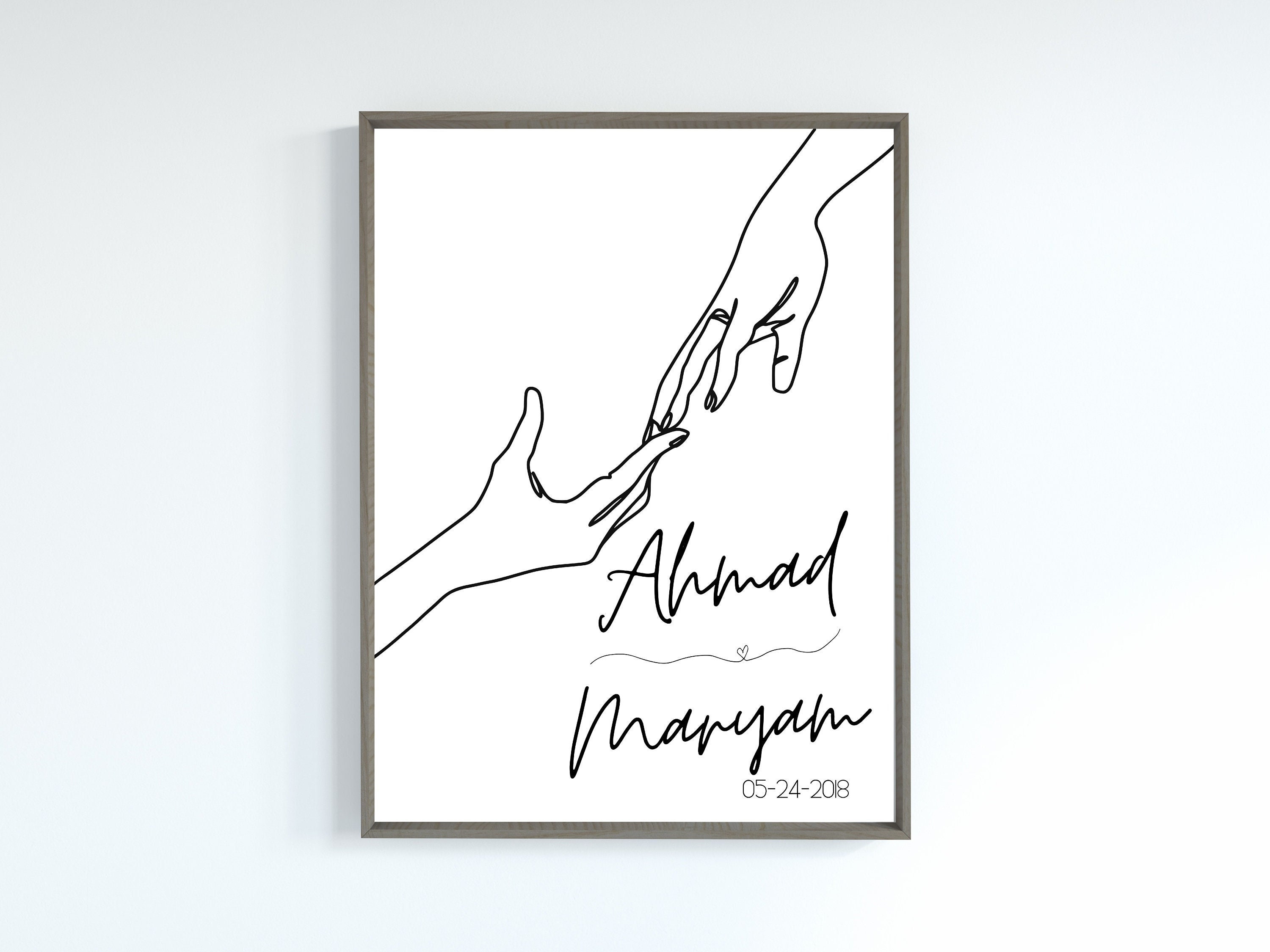 Hand Art Couple Printable Gift, Personalized Wedding Digital Print ...