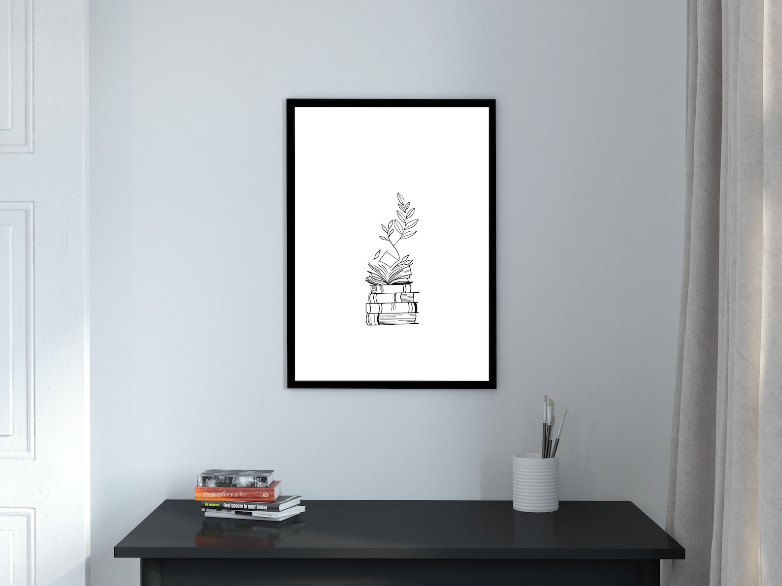 Stack of Books and Leaves Bookish Prints Digital Wall Art, Floral ...