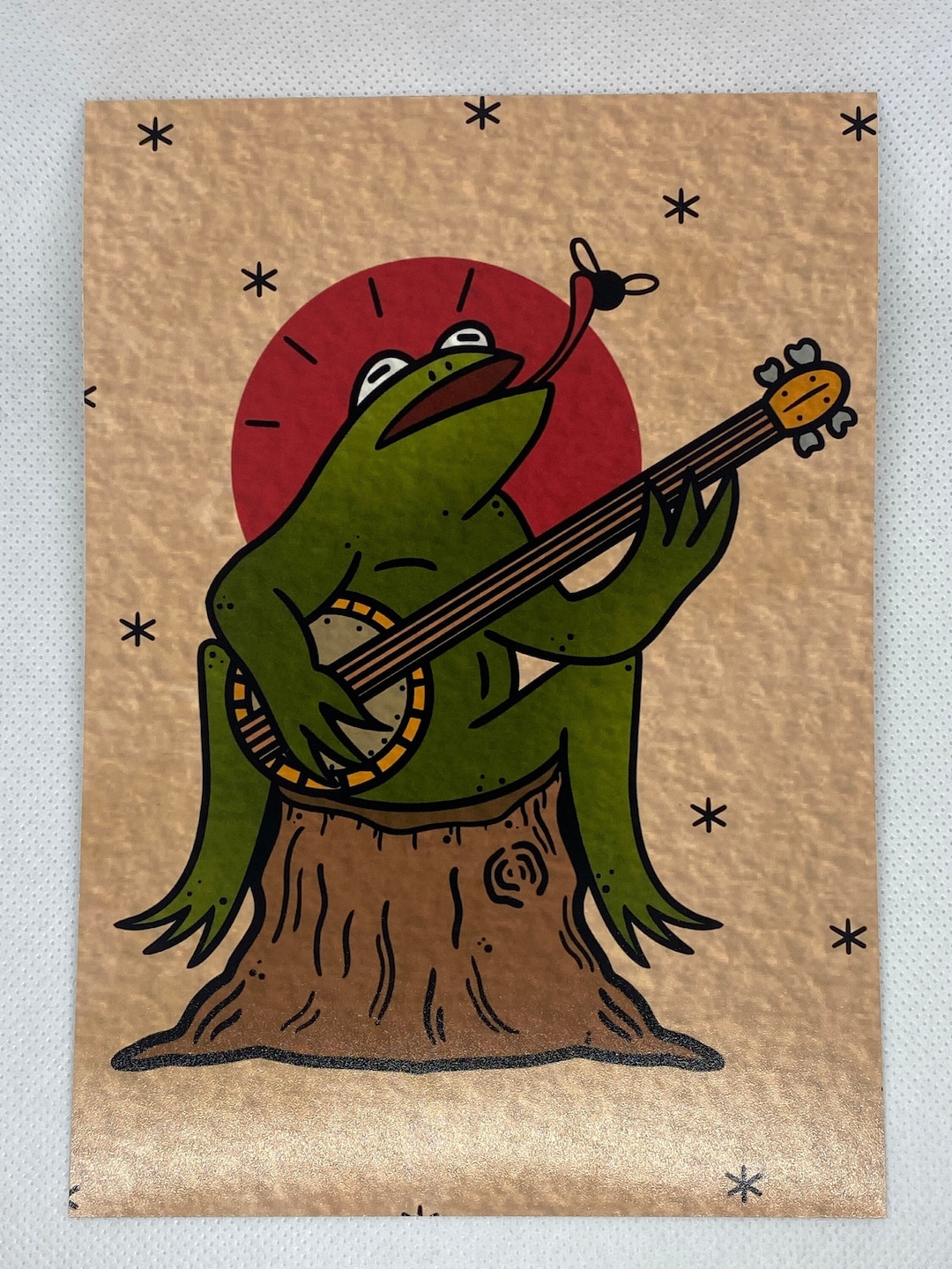 American Traditional Tattoo Flash Print- Frog Playing Banjo 5”x7” - Etsy