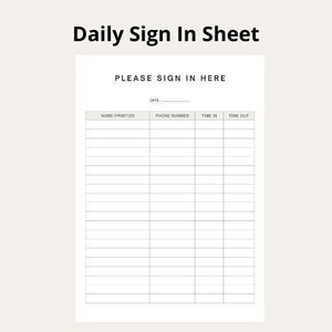 Blank Printable Daily Sign in Sheet Digital PDF Business Events Guest ...