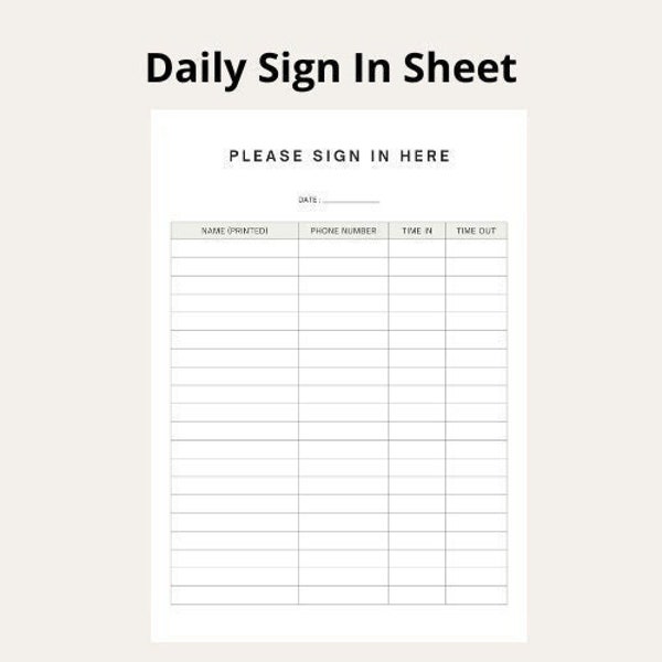 Daily Sign in Sheet - Etsy