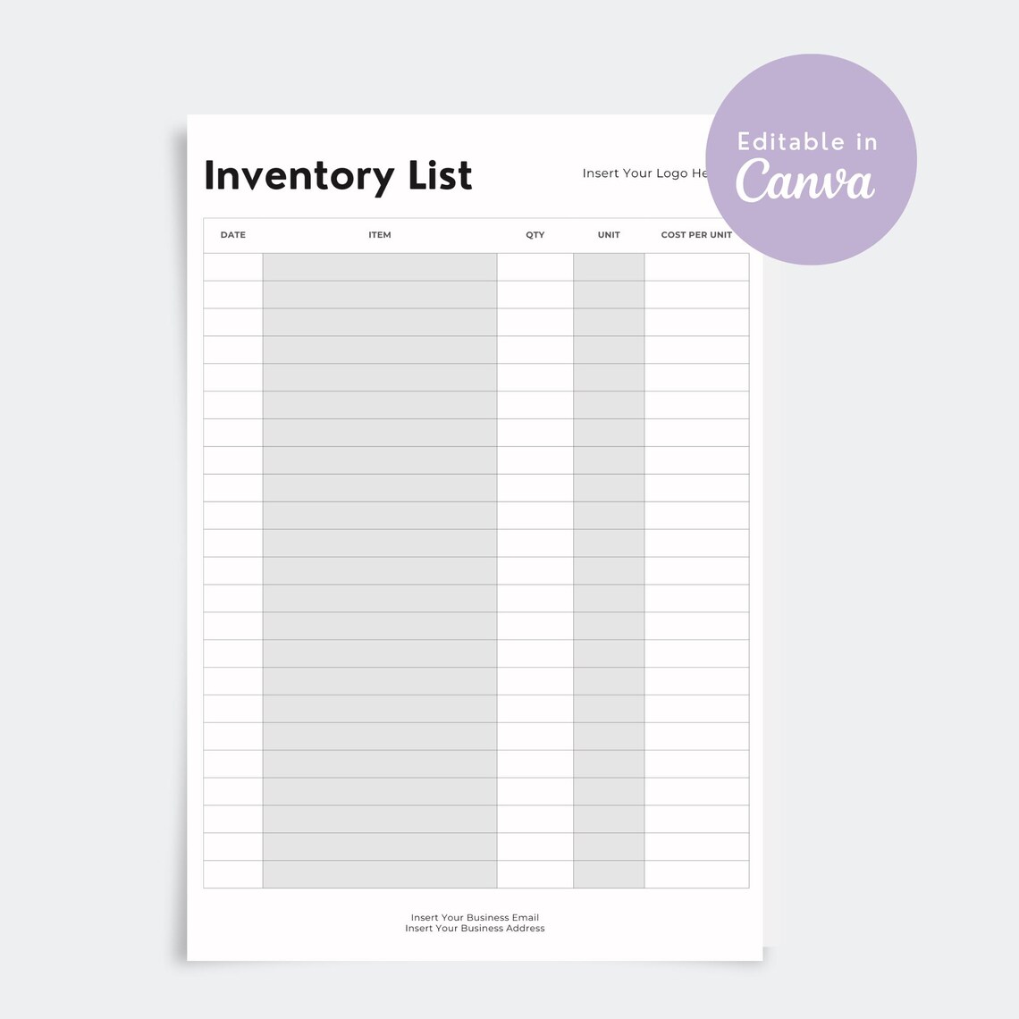 Editable Inventory List Template | Digital Download - Etsy