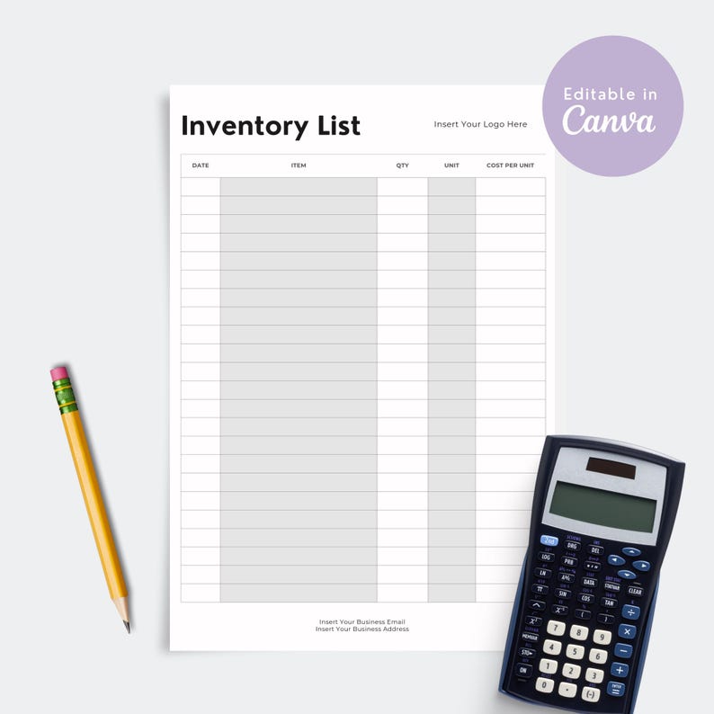 Editable Inventory List Template | Digital Download - Etsy