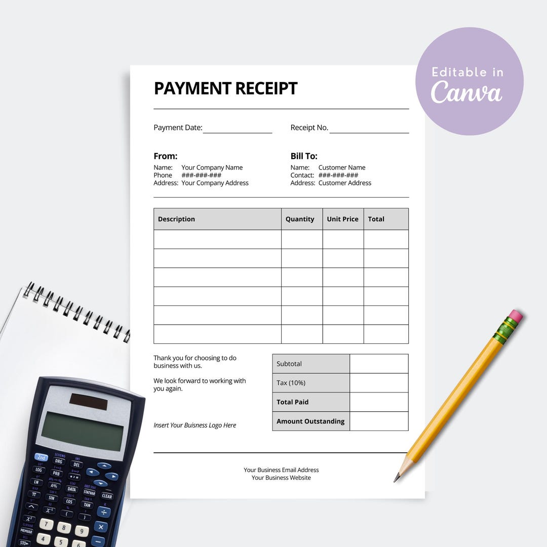 Editable Digital Payment Receipt Template - Professional - Etsy
