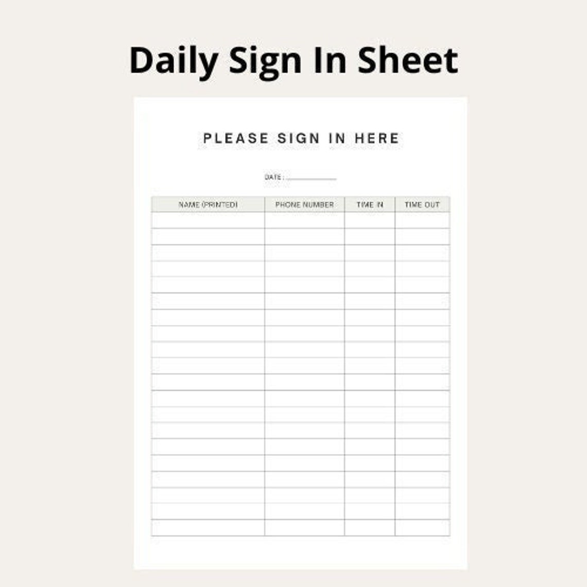Blank Printable Daily Sign in Sheet Digital PDF Business Events Guest ...