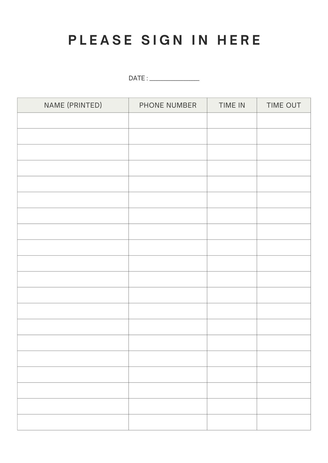 Blank Printable Daily Sign in Sheet Digital PDF Business Events Guest ...