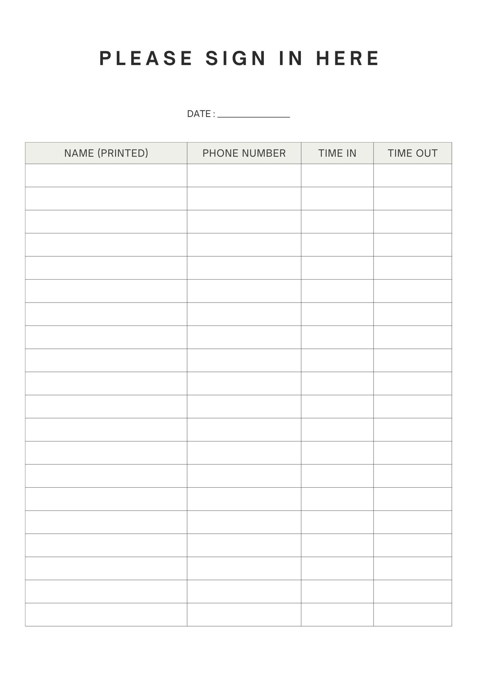 Blank Printable Daily Sign in Sheet Digital PDF Business Events Guest ...