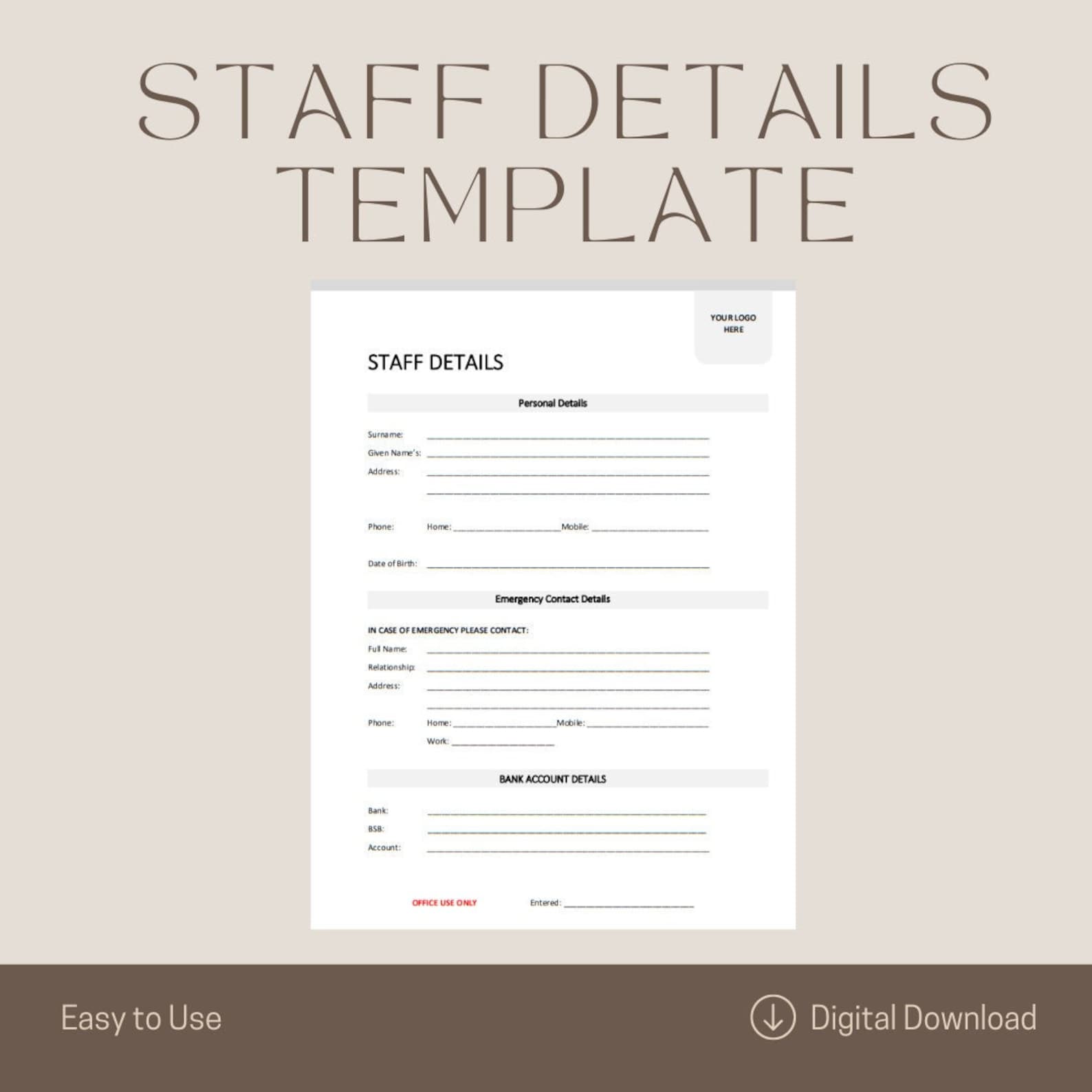 Staff Details Template - Etsy