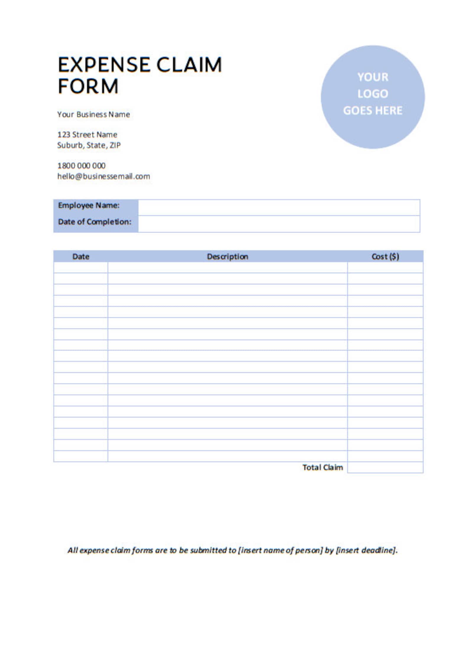 Business Expense Claim Form Template: Editable MS Word, 3 Colors - Etsy